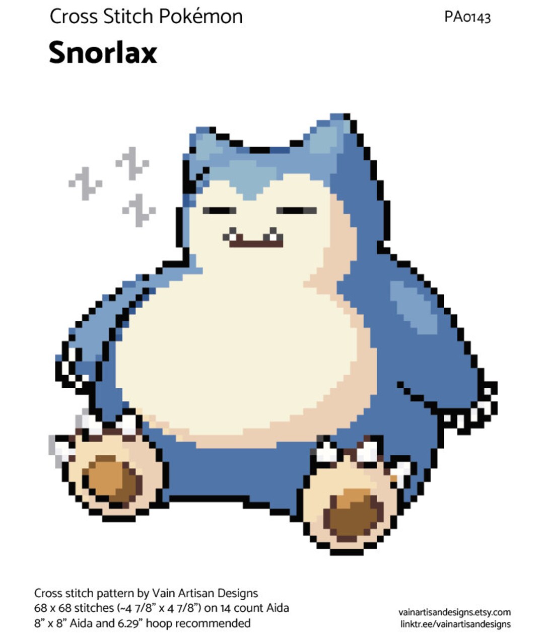 DIGITAL Snorlax Pokemon Portrait Cross Stitch Series - Etsy