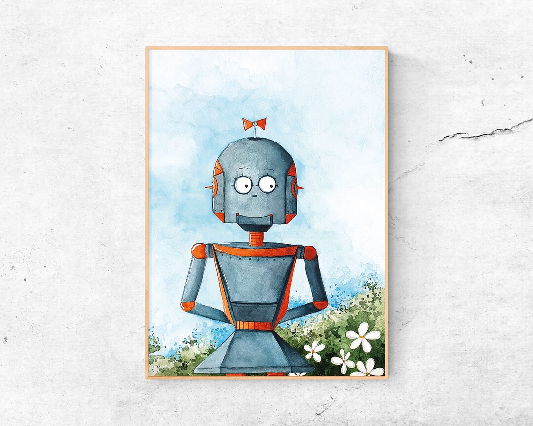 A4 Print Robot in Love 02 Nursery Illustration Robot - Etsy