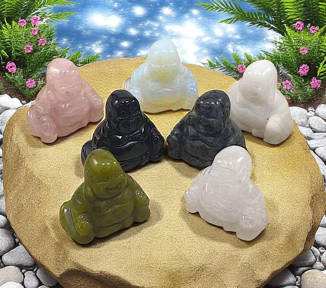 Gemstone Happy Buddha Laughing Carving Stone Crystal Gems, Rose Quartz ...
