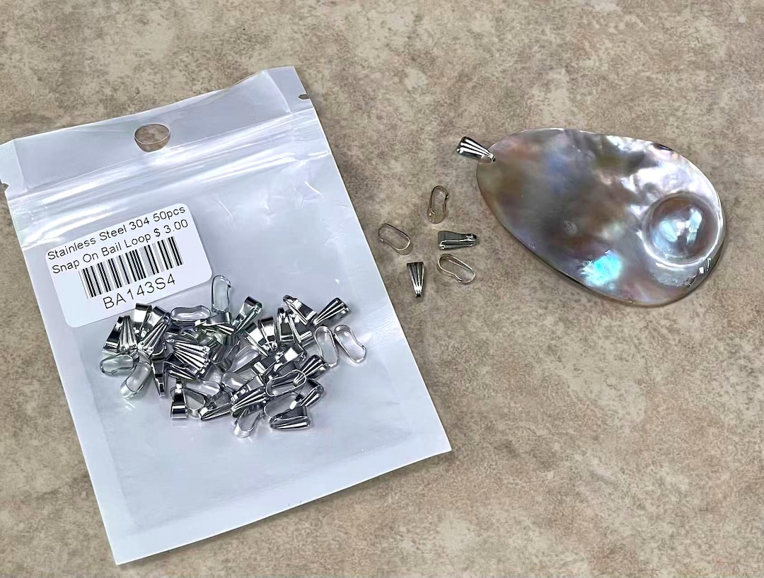 Stainless Steel Snap on Bail Loop, (50pcs) Pendant Bail Loop, Stainless ...