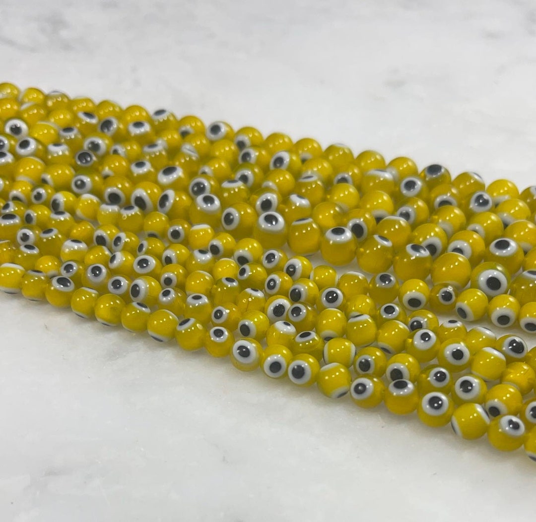 Evil Eye/mal De Ojo, Mustard Yellow Color Glass Beads Round 6mm 8mm - Etsy