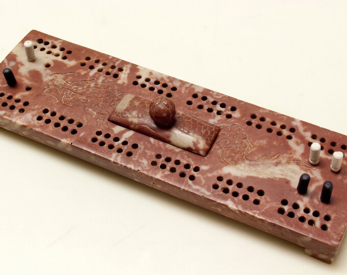 Marble Cribbage Board - Vintage Hand Carved Chinese Dragon Cribbage ...