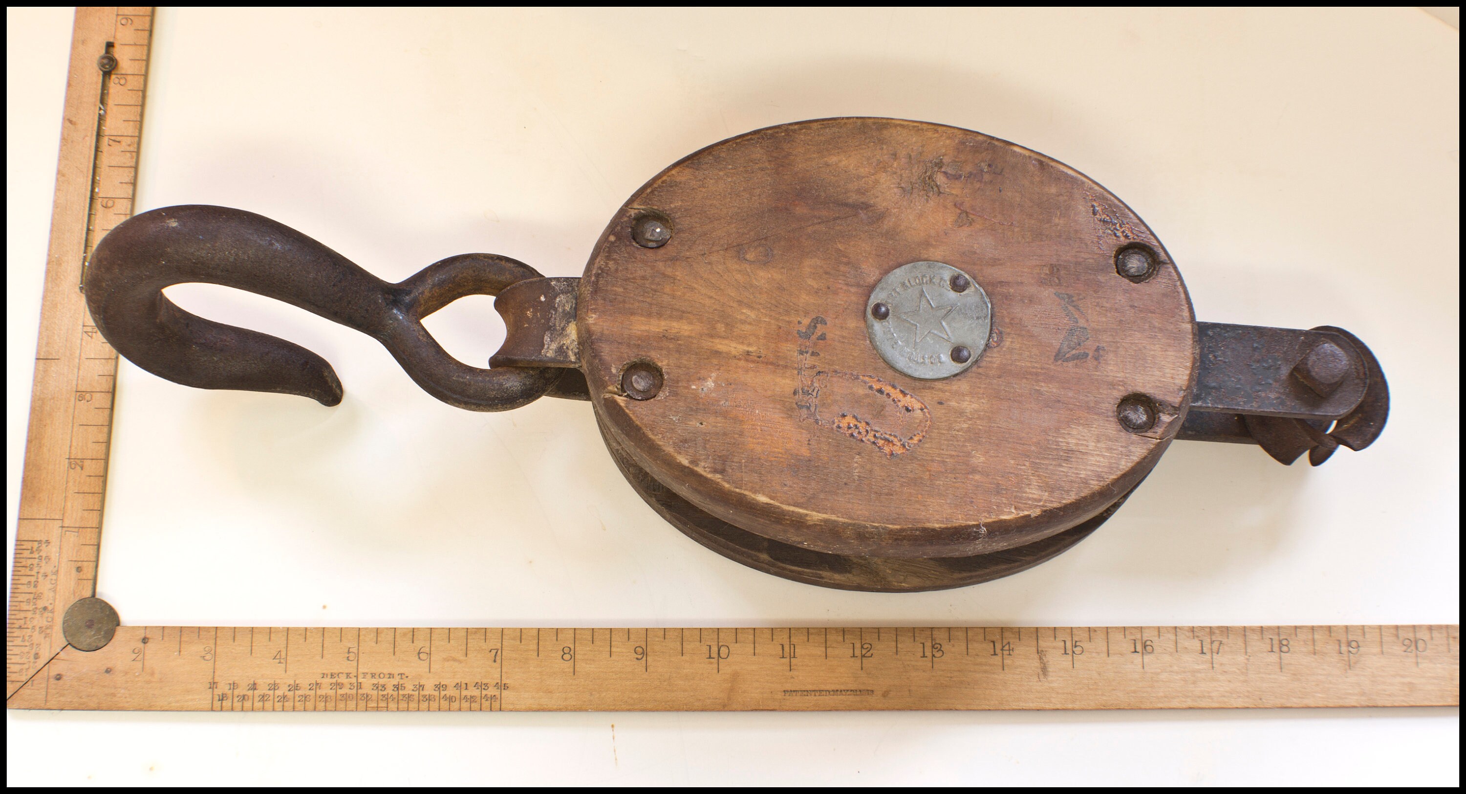Huge Block & Tackle Pulley 17 1/2 Tall Antique, Vintage Ship's Rigging ...