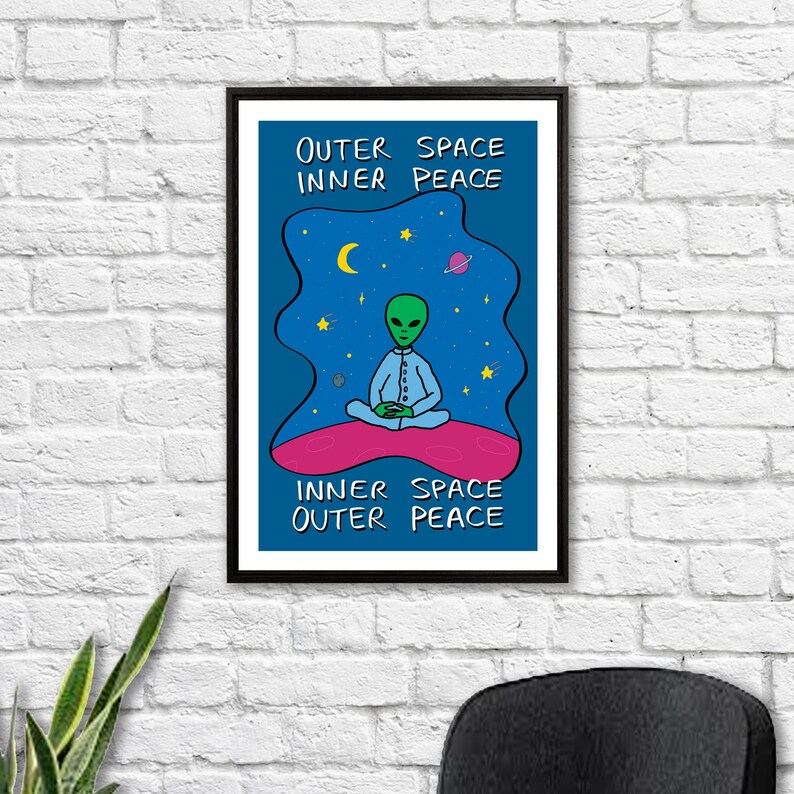 Meditating Alien Poster / Zen Alien Poster / Alien Art Print - Etsy
