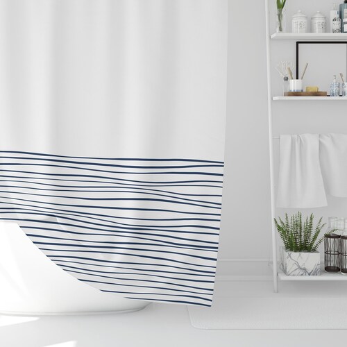 Ocean Wave Shower Curtain Navy Blue Shower Curtain Beach Etsy
