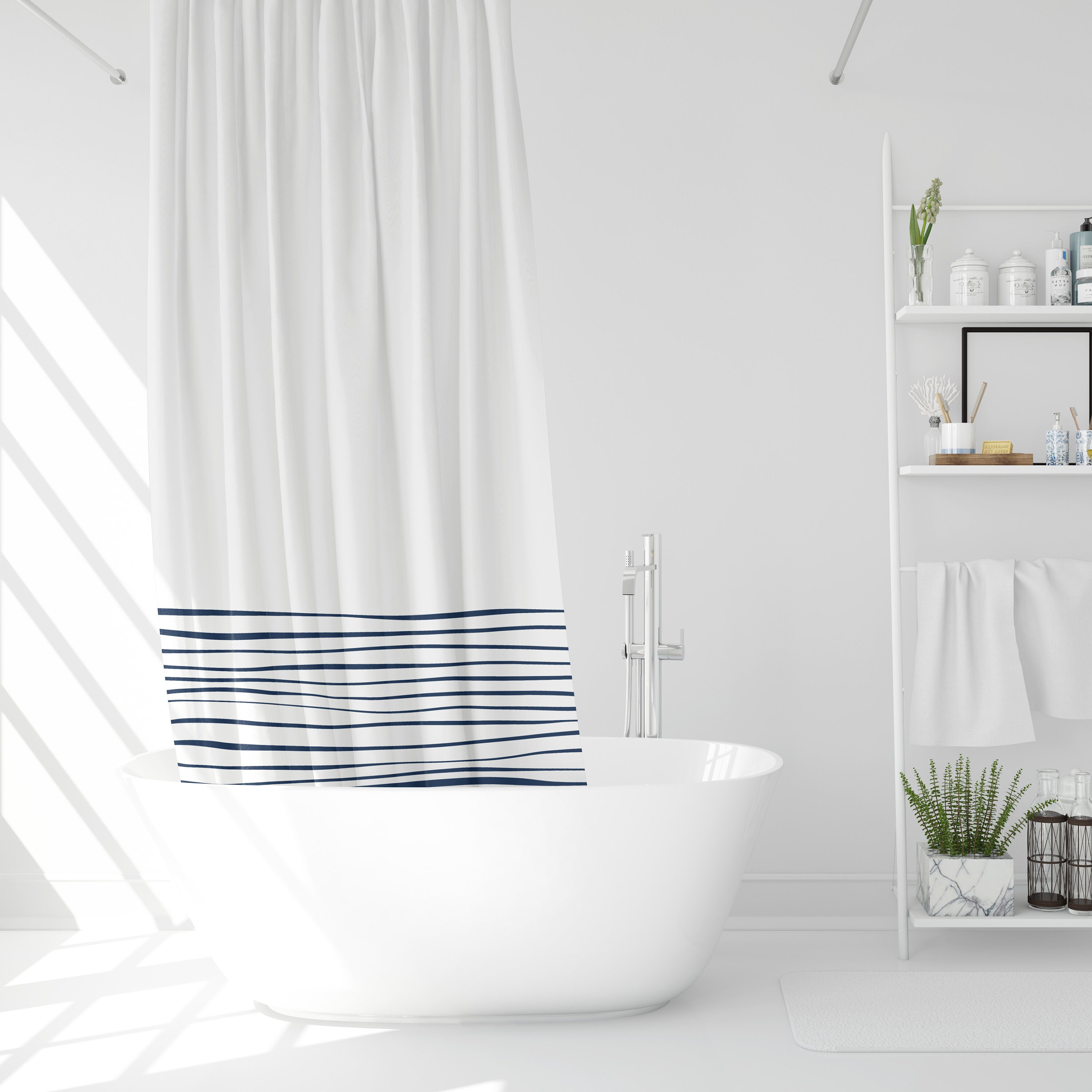 Ocean Wave Shower Curtain | Navy Blue Shower Curtain | Beach House ...