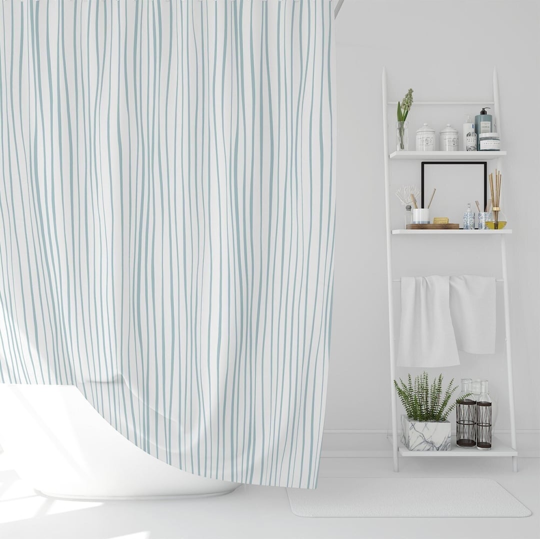 Light Blue Vertical Wave Shower Curtain | Blue Modern Shower Curtain ...