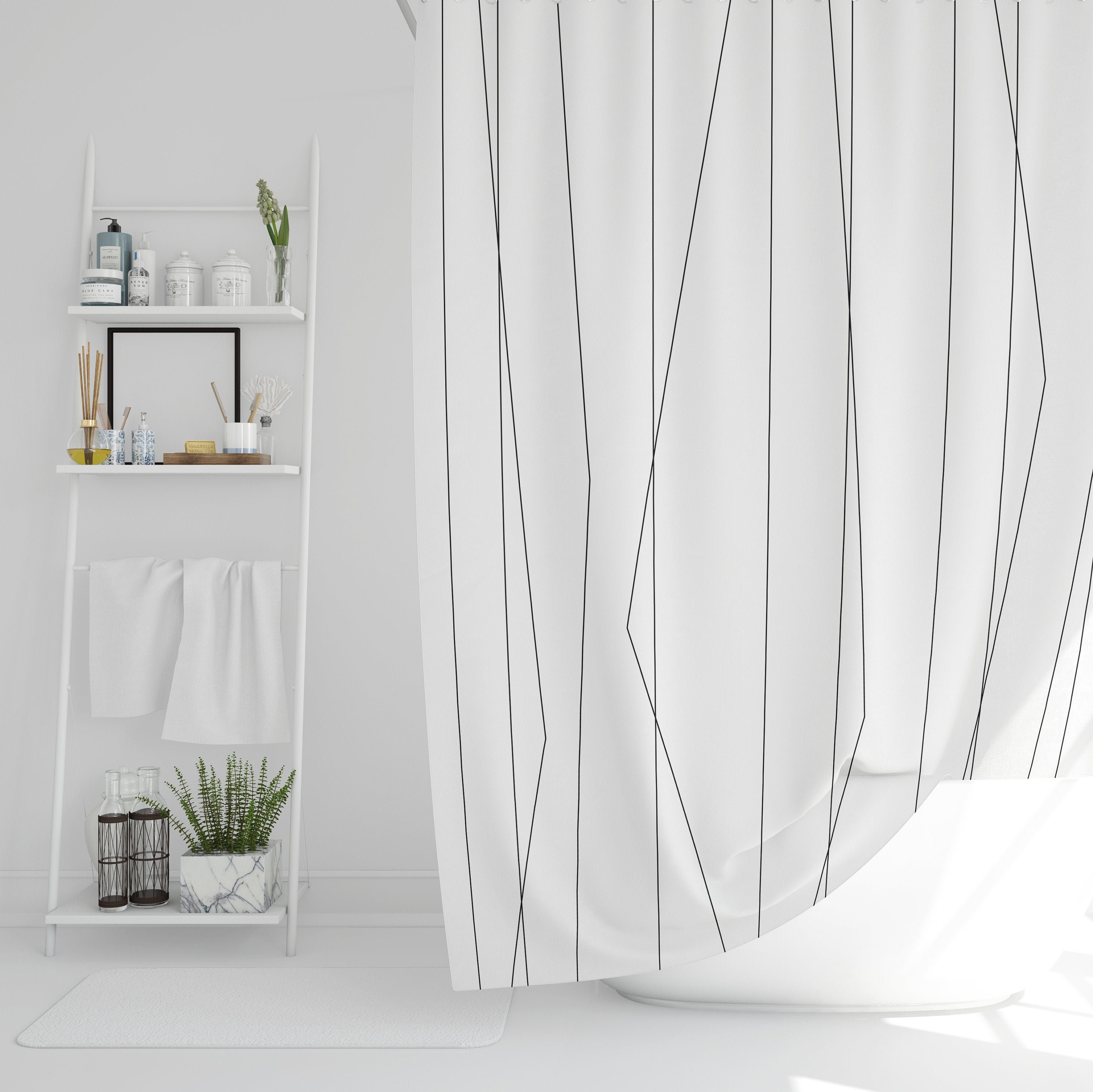 Modern Shower Curtain | Geometric Shower Curtain | Black and White ...