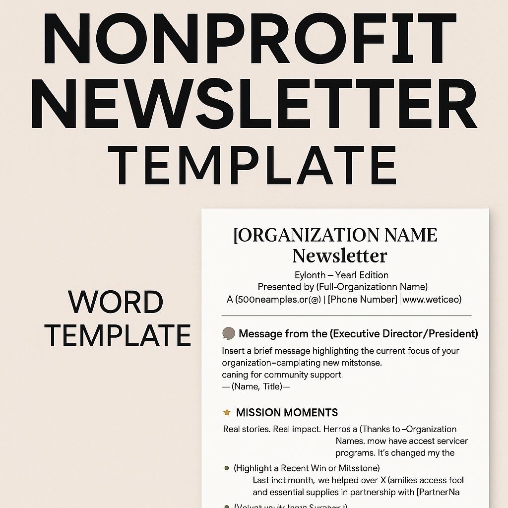 Nonprofit Newsletter Template for Word Simple Style| Editable Monthly ...