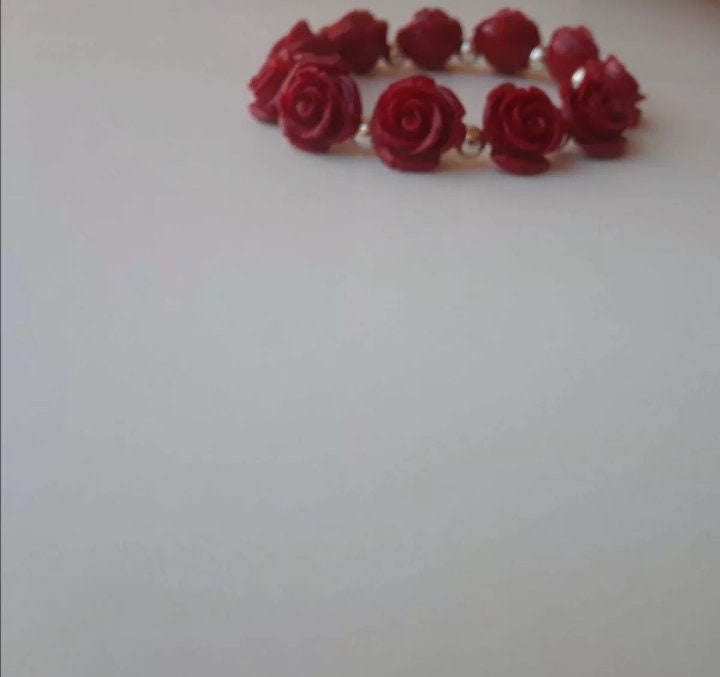 Red Rose Stone Composite Flower Beads Bracelet Fashion Jewelry - Etsy