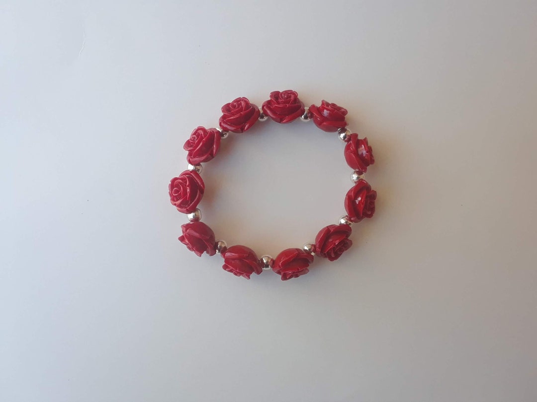 Red Rose Stone Composite Flower Beads Bracelet Fashion Jewelry - Etsy