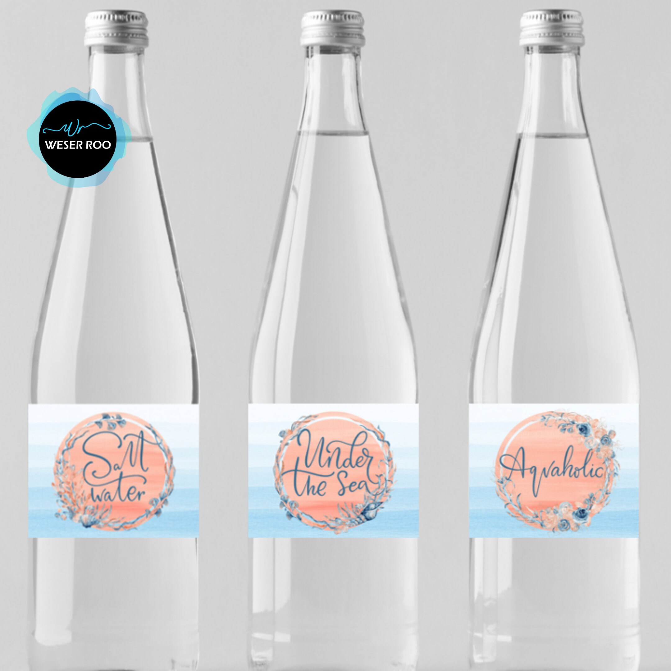 Under the Sea Baby Shower Drink Labels Whale Nautical Ocean Party Art ...