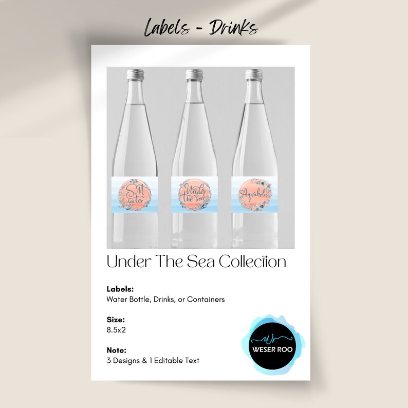 Under the Sea Baby Shower Drink Labels Whale Nautical Ocean Party Art ...