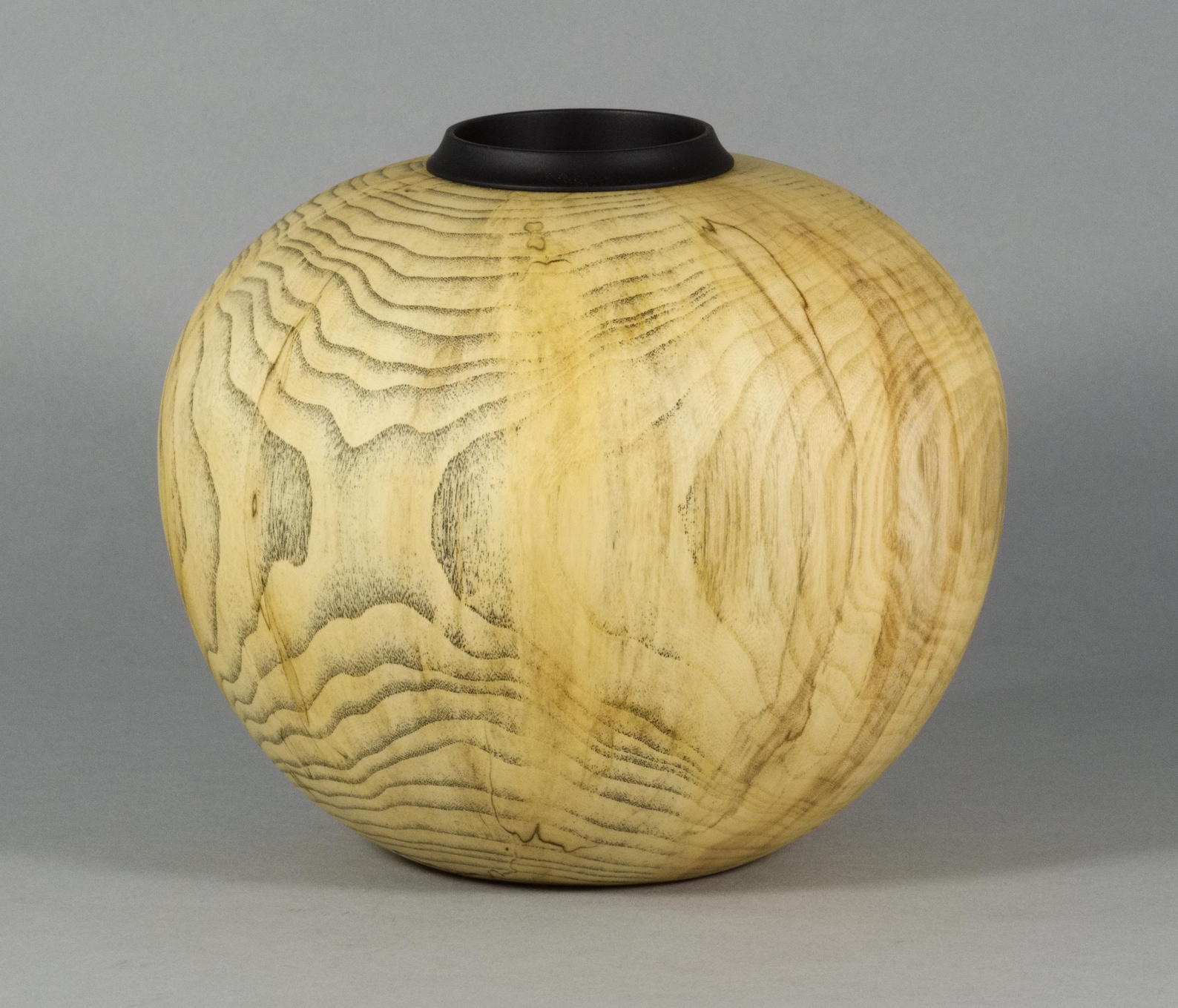 Lathe Turned Hackberry Wood Hollow Form W/ African Blackwood Ring, Fine ...