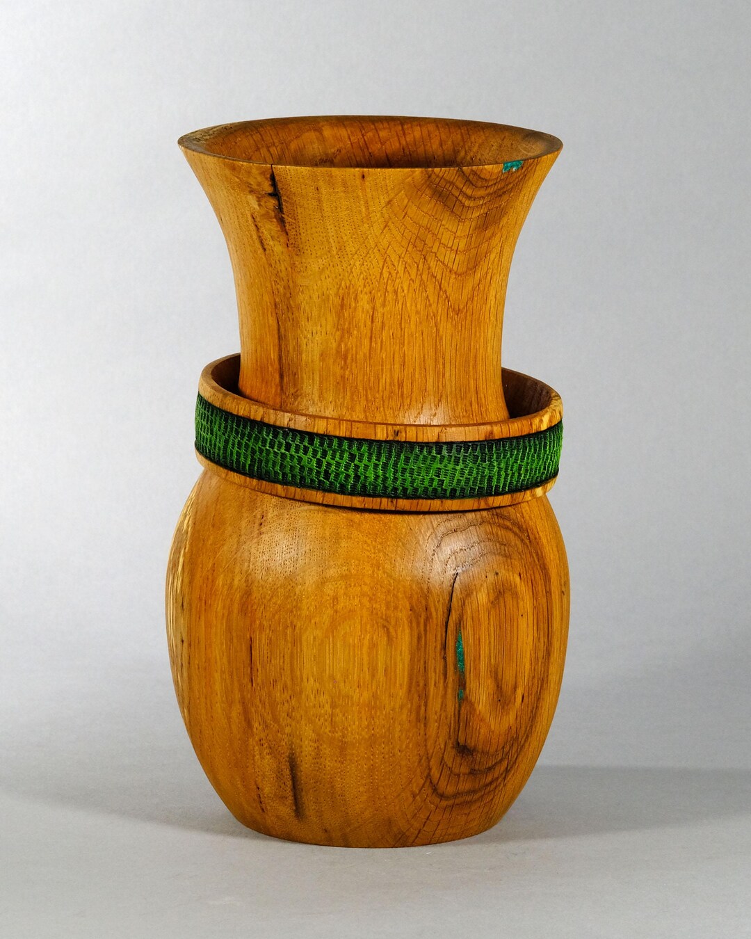 Turned and Carved Oak Wood Vase With Captured Ring, Fine Christmas ...