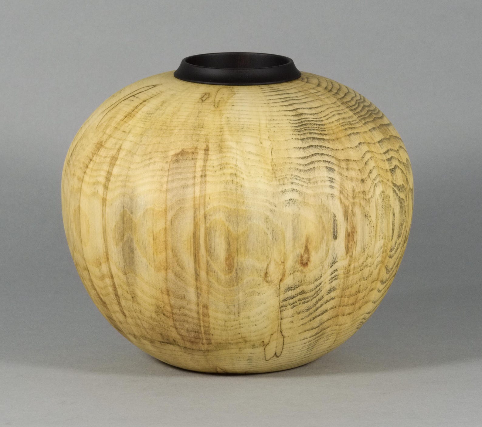 Lathe Turned Hackberry Wood Hollow Form W/ African Blackwood Ring, Fine ...