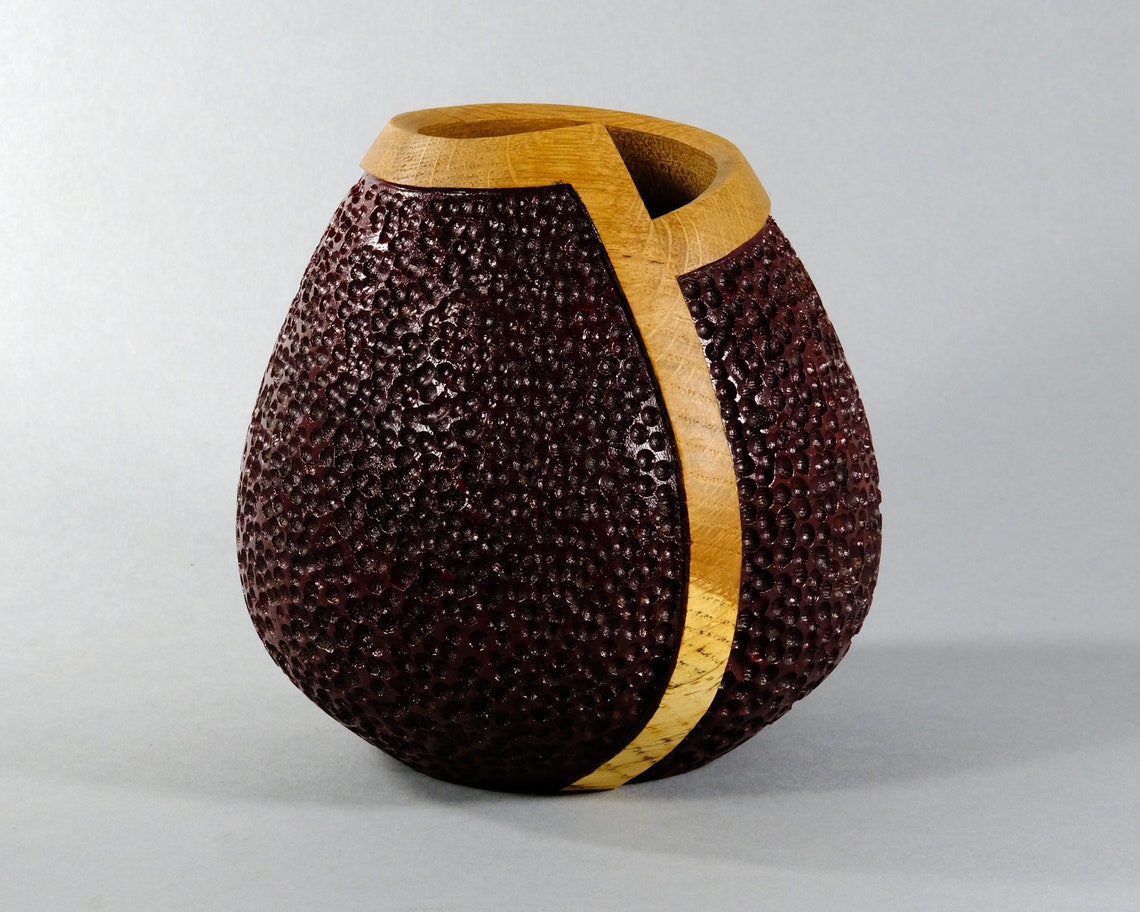 Turned, Carved & Embellished Chestnut Oak Wood Vessel, Fine Christmas ...