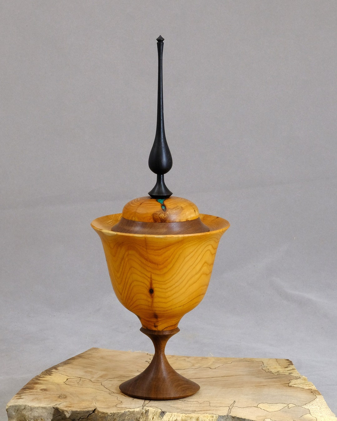 Yew Lidded Vessel With Ebony Finial, Fine Christmas, Birthday or ...