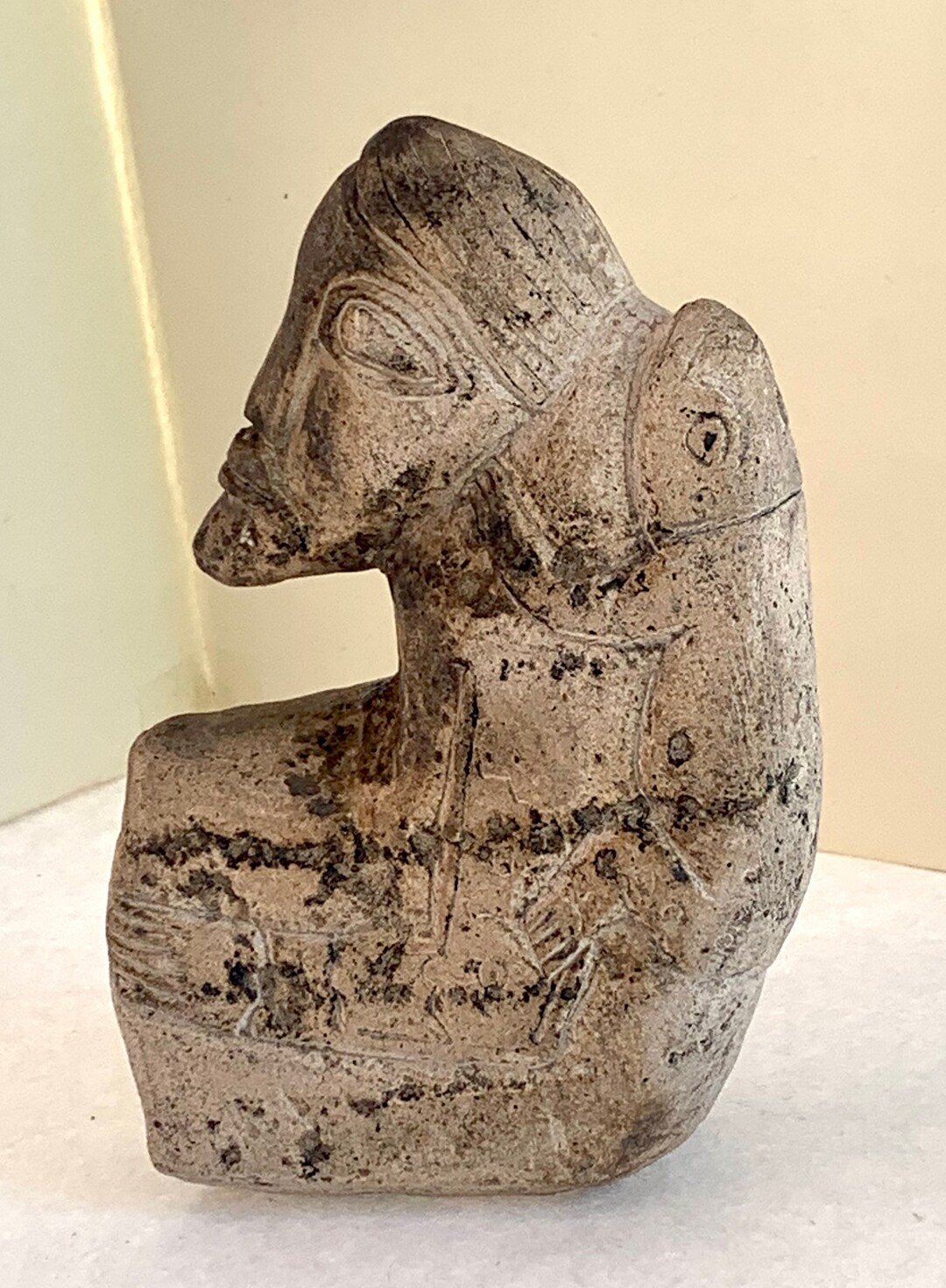 Antique Taino Zemi Arawak Stone Carved Sculpture. Seated Man With Toad ...