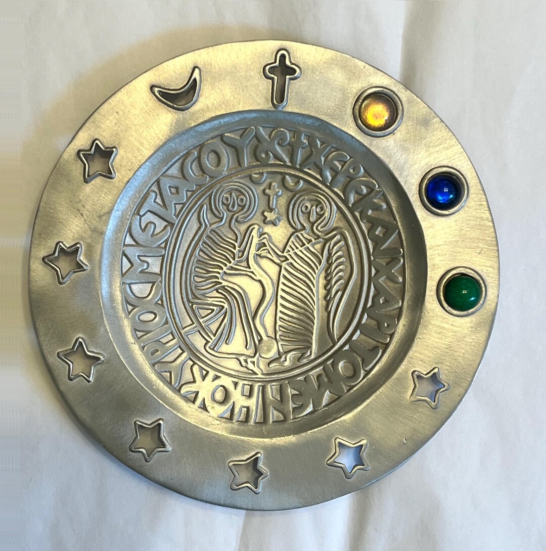 Early Christian Brushed Silver Metal Wall Plate Reproduction. Angel ...