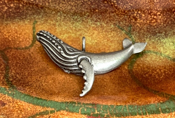 Antiqued Silver Tone Metal Humpback Whale Pendant 2.2… - Gem