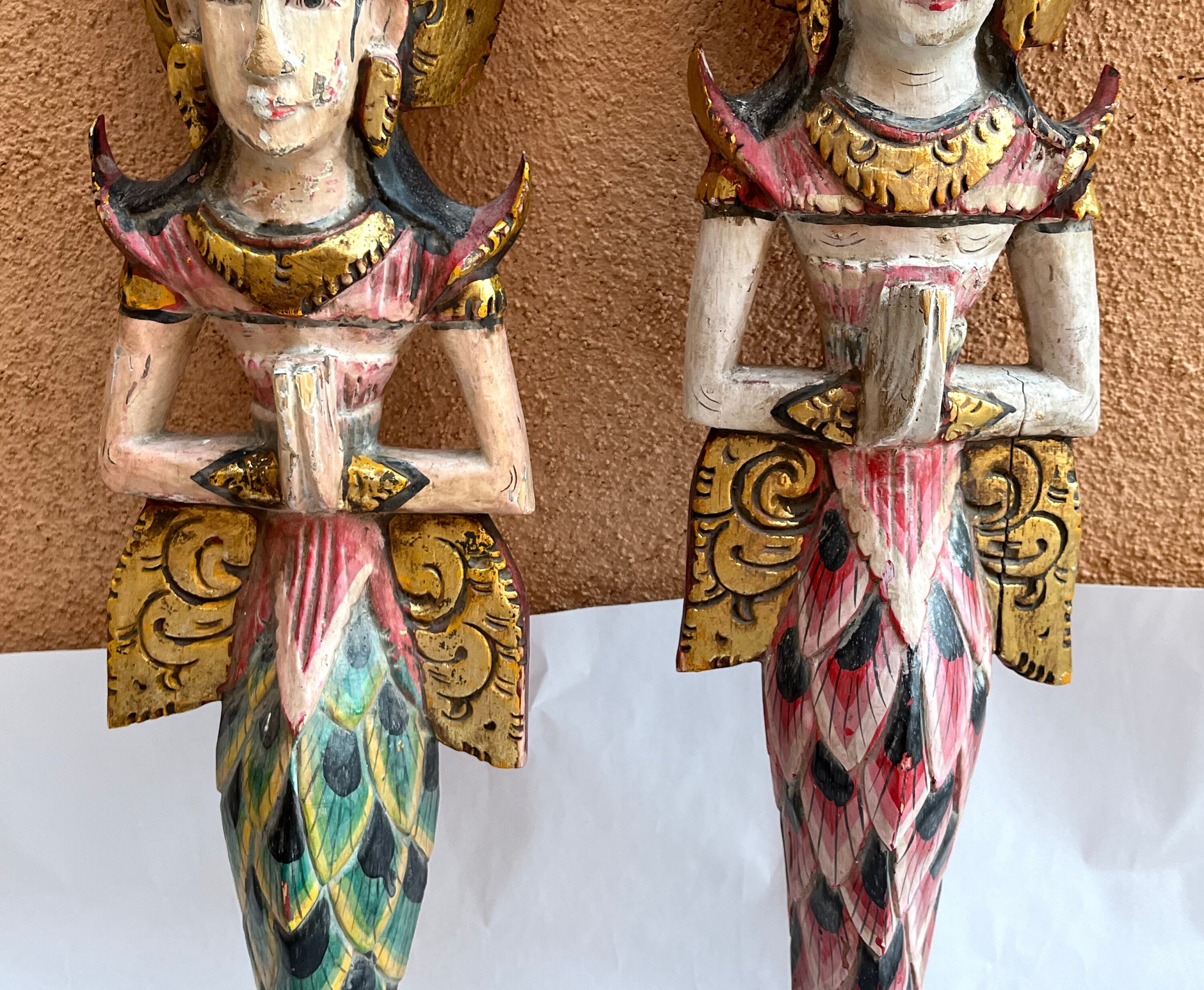 Vintage Bali Wall Art Dewi Sita Goddess and Rama Guardian Hand Carved & Painted Wood Statues 23 ...