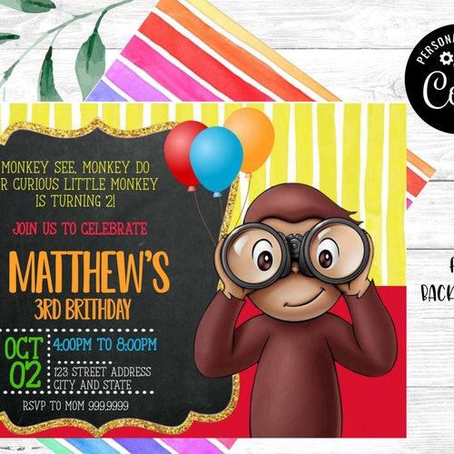 Curious George Invitation Curious George Birthday Invitation - Etsy