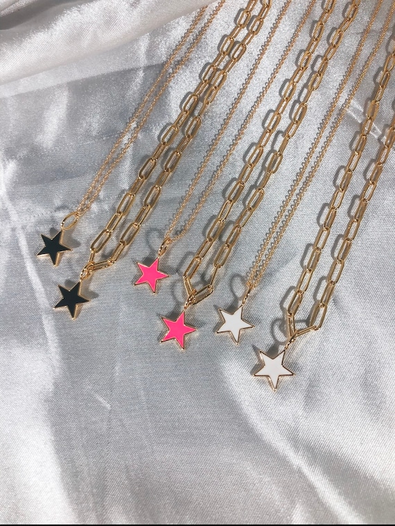 Small Star necklace in Paperclip chain or Simple | Etsy