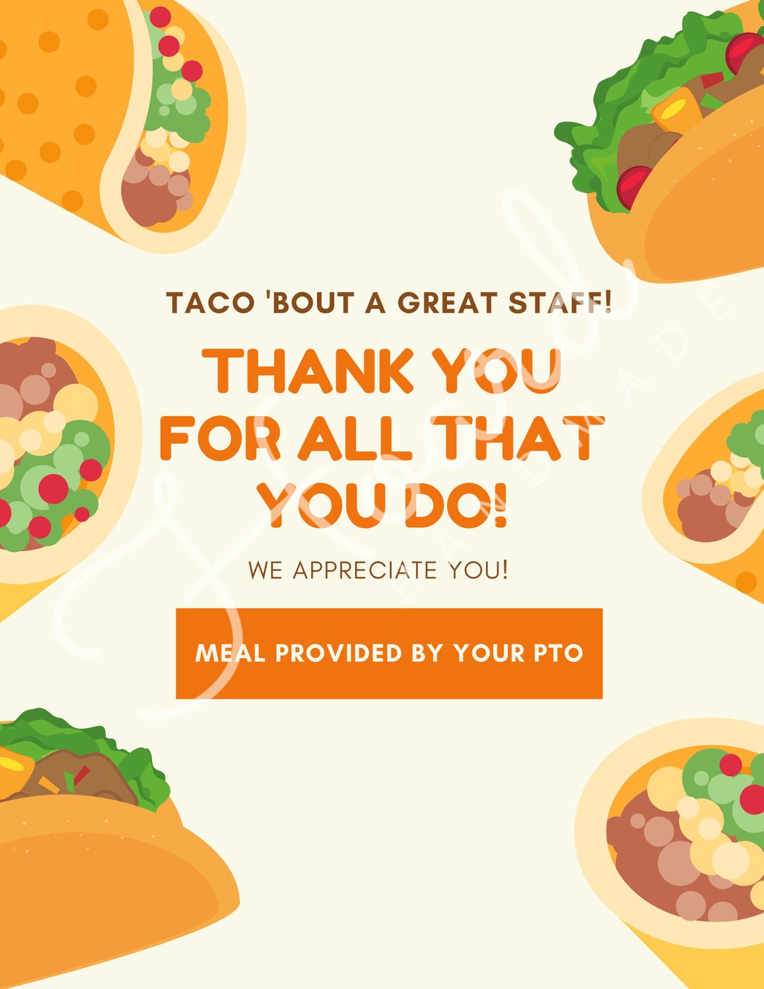 PTO PTA Taco Bar Thank You Staff Appreciation Teacher Sign - Etsy