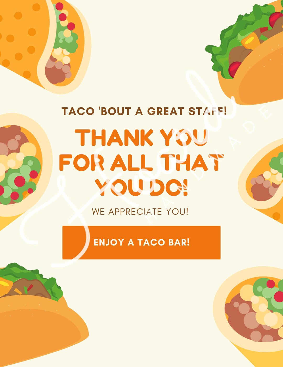 PTO PTA Taco Bar Thank You Staff Appreciation Teacher Sign Teacher ...