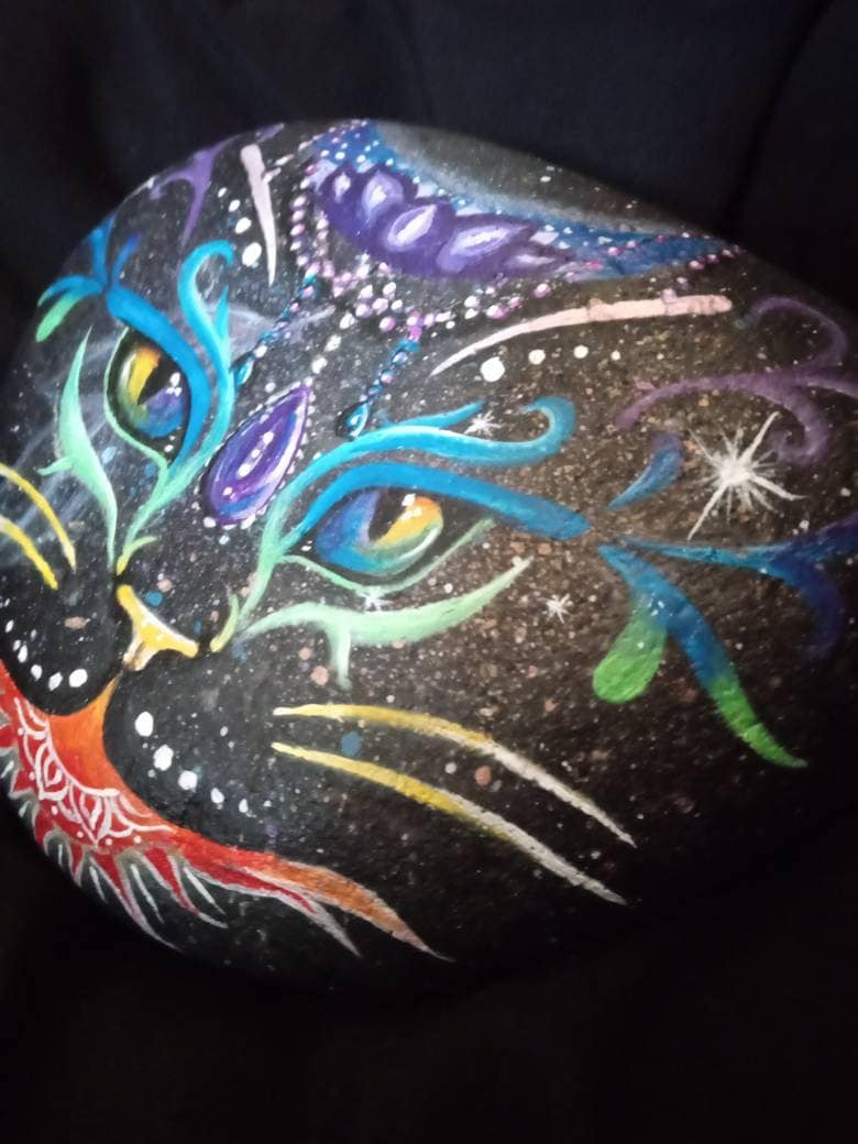 Celestial Cat Painted Rock Garden Art - Etsy