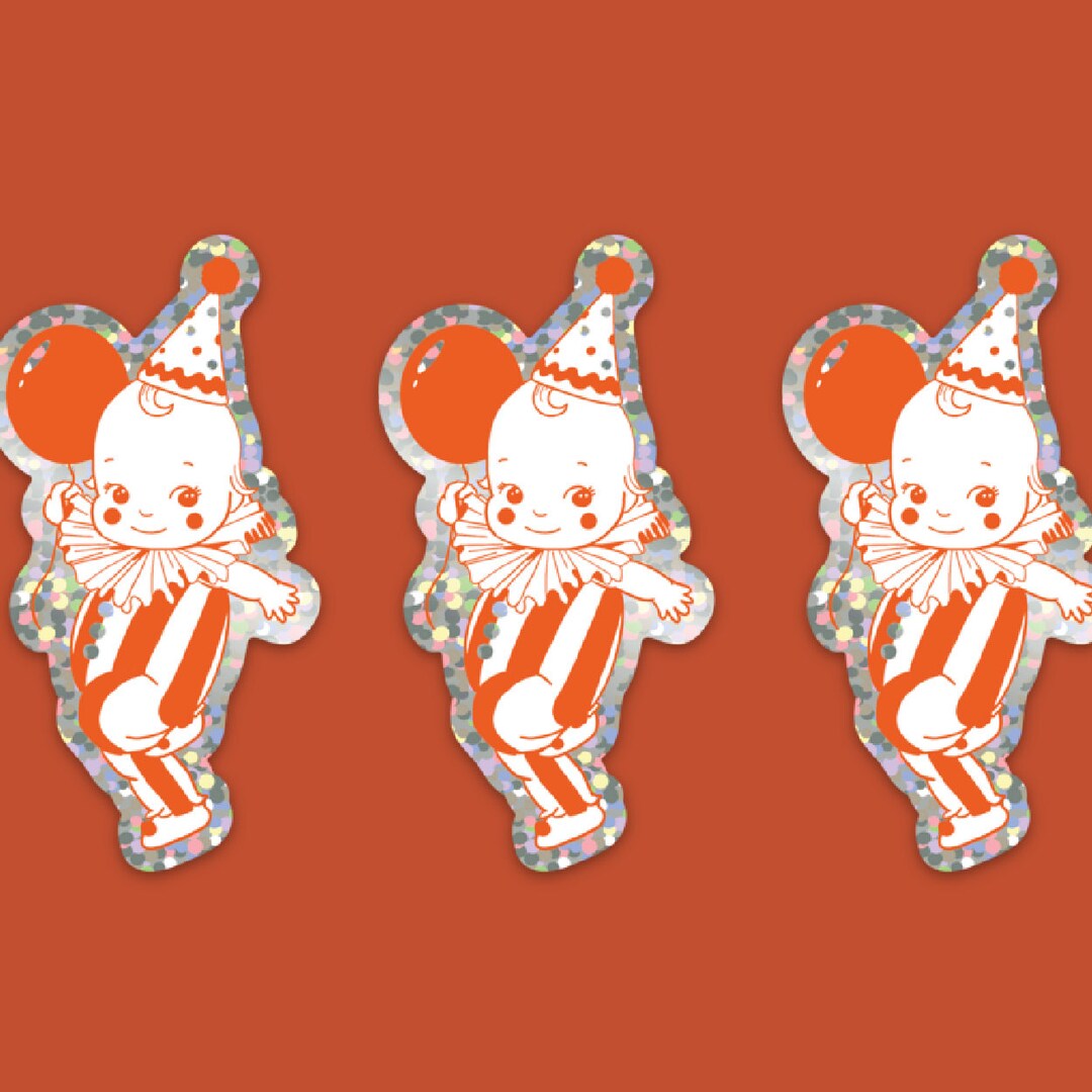 Kewpie Clown Glitter Sticker - Etsy
