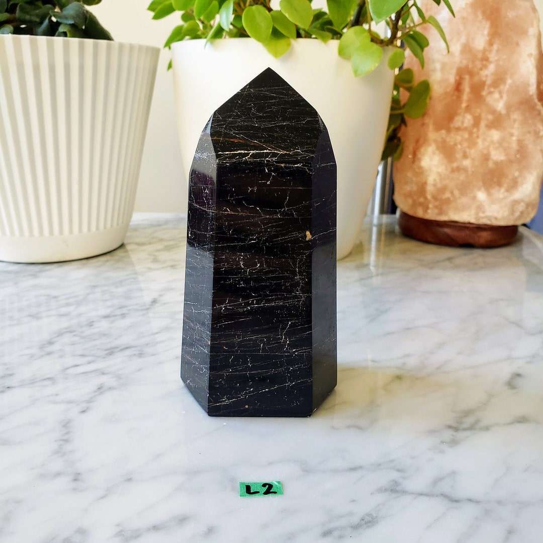 Large Black Tourmaline Crystal Point Generator Tower Stone With Iron ...