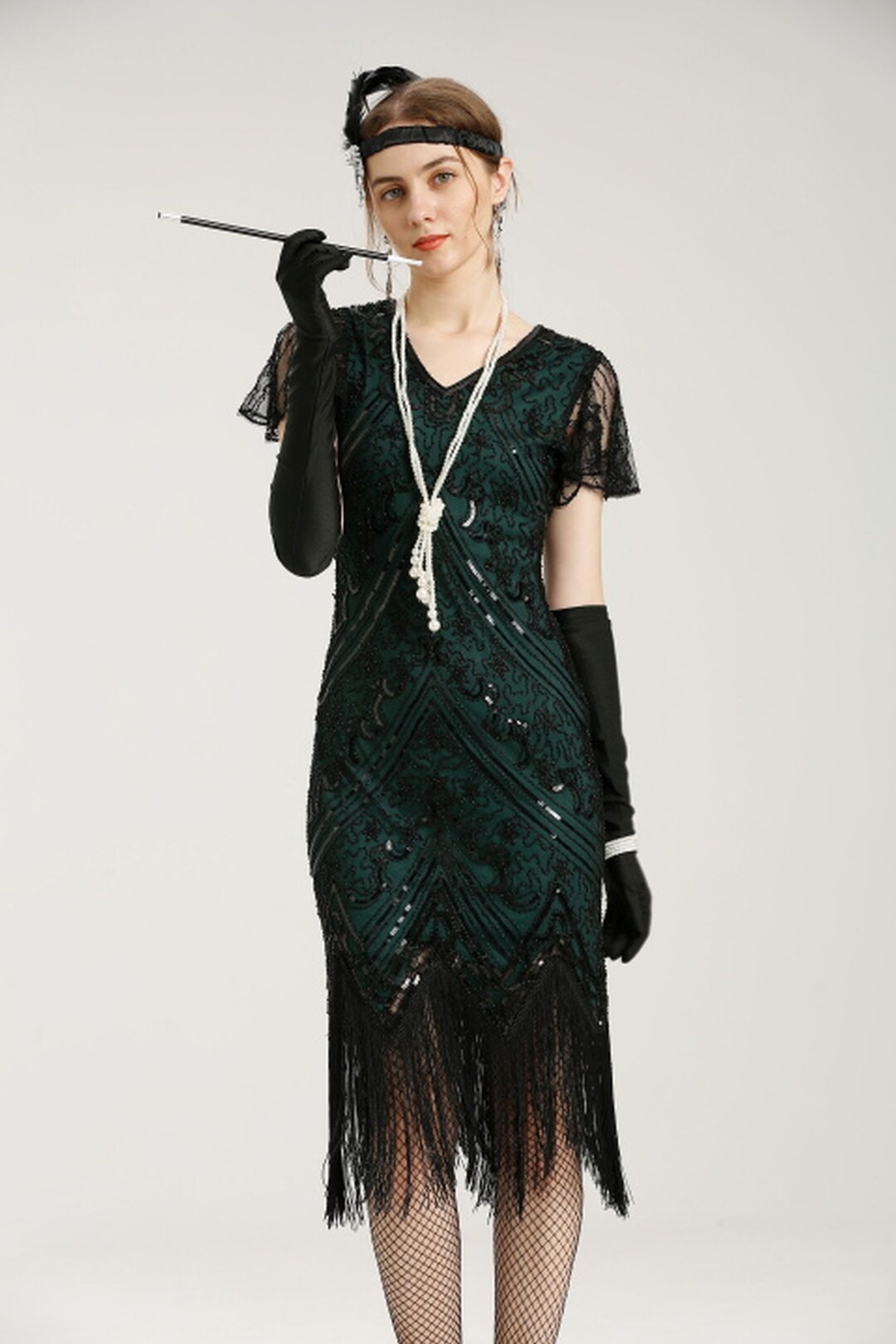 1920s Women's V Neck Beaded Fringed Flapper Dress Gatsby Theme Roaring ...