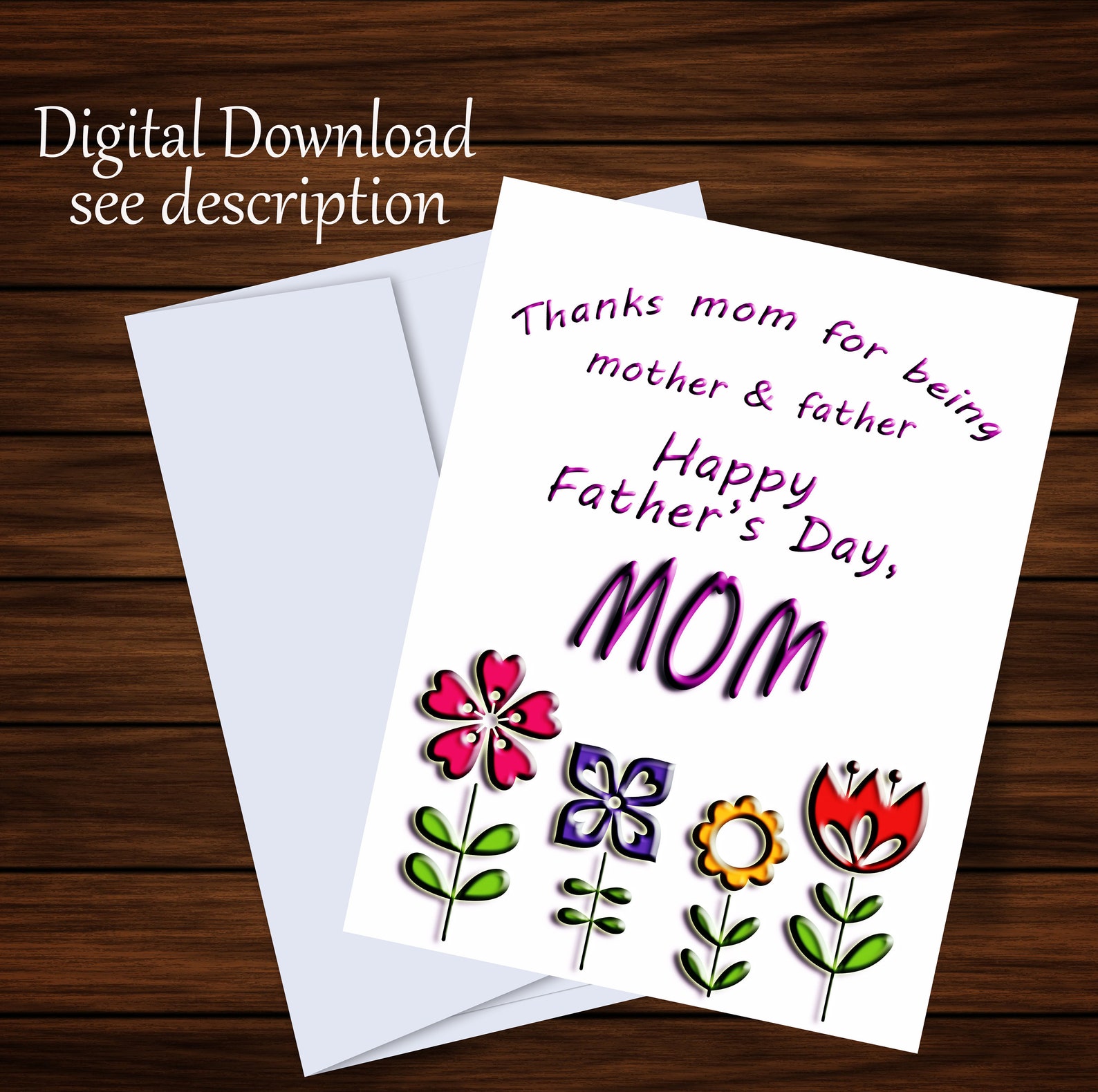 Happy Father's Day Mom Card Digital Download 5 X 7 Inches | Etsy
