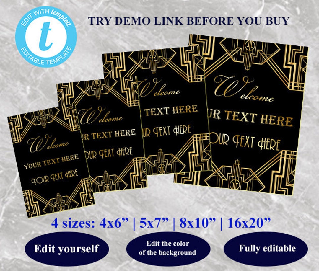 Great Gatsby Art Deco Template, Birthday Party Invitation, Birthday ...