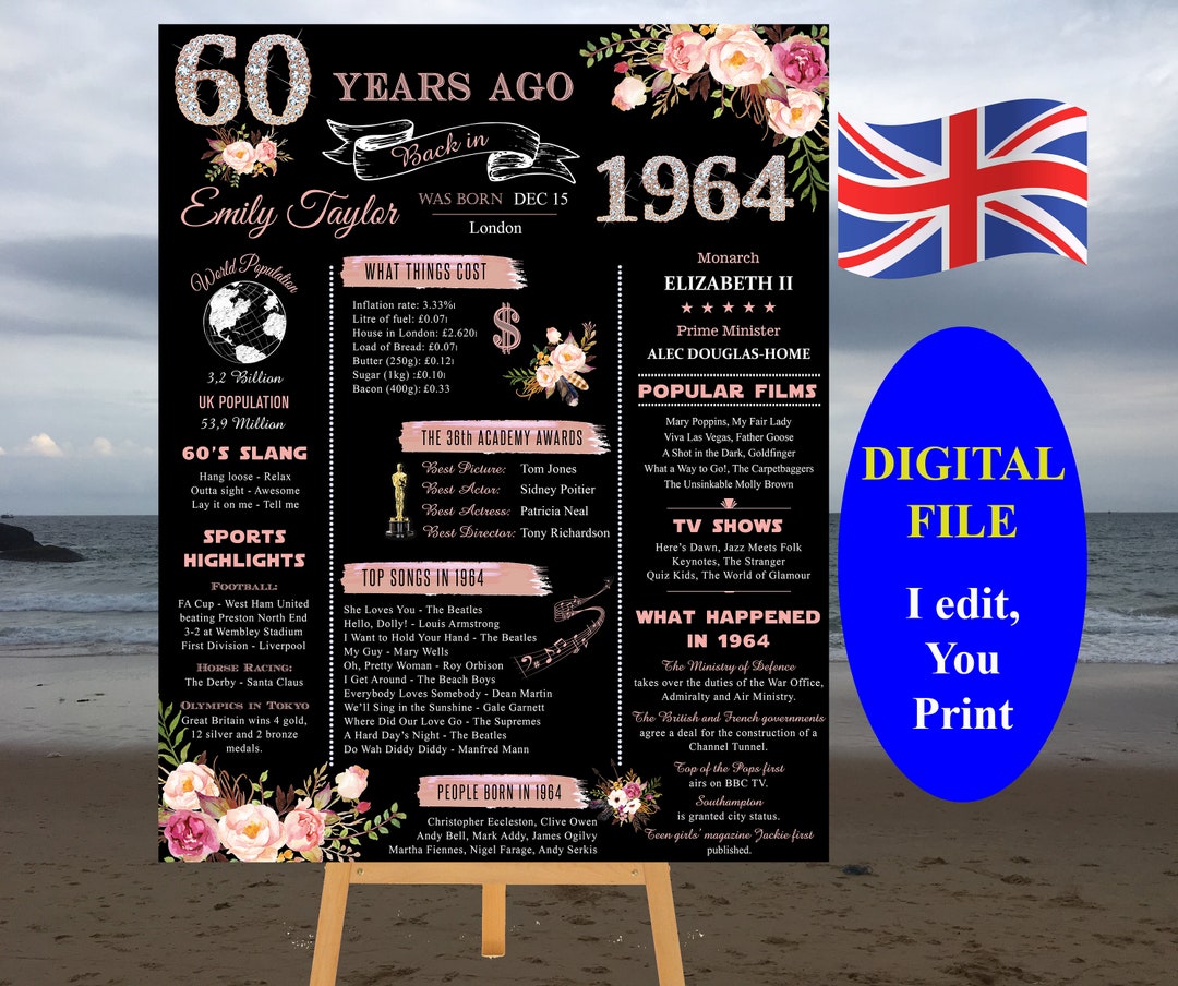 1964 UK, Poster 60th Birthday, Poster 1964 UK, Born in 1964, Remember ...