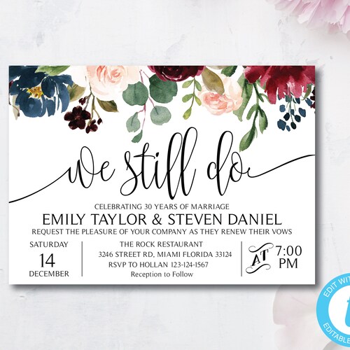 Gold Greenery We Still Do Invitation Template Vow Renewal | Etsy