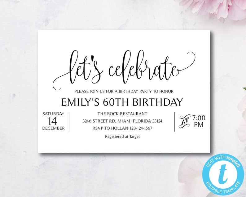 Elegant Let's Celebrate Invitation, Generic Party Invitation, Birthday Invitations | Instant ...