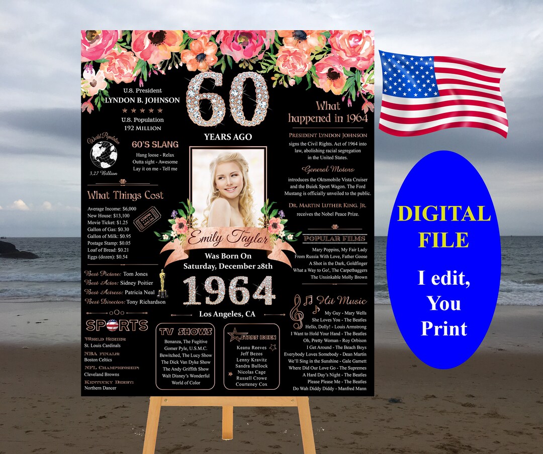 Poster 60th Birthday, 1964 Events, Poster 1964, Born in 1964, Remember ...