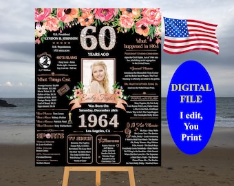 Rose Gold Back in 1964 Printable Poster, 60th Birthday, Anniversary or ...