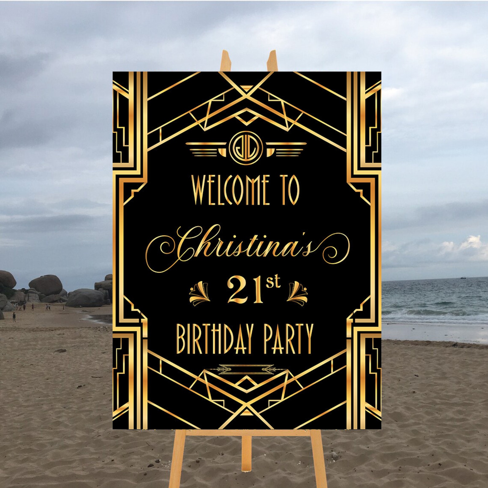 Printable Gatsby Welcome Sign Gold & Black Personalized Birthday ...