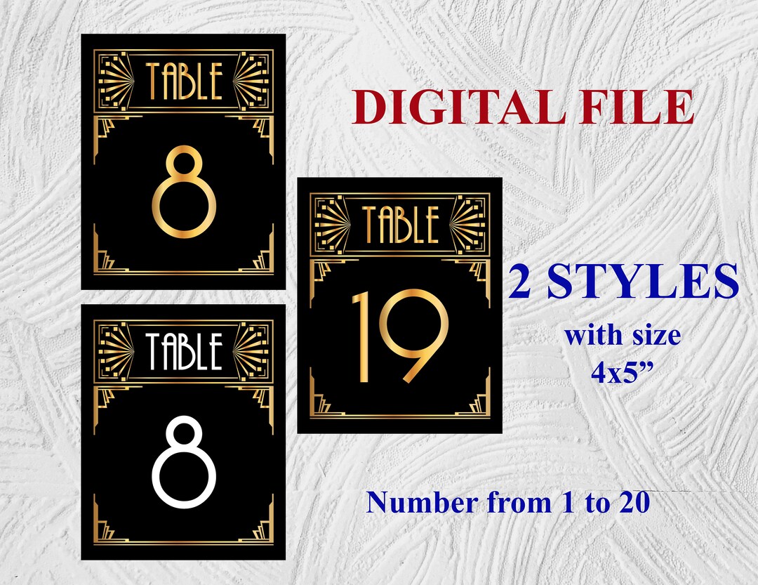 Great Gatsby Art Deco "table Numbers 1-20" Printable, Roaring 20s ...