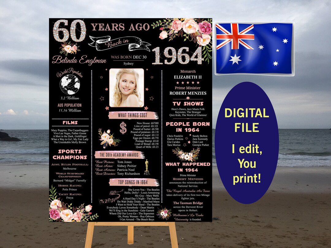 1964 AUSTRALIA With Photo, Poster 60th Birthday, Poster 1964, Born in ...