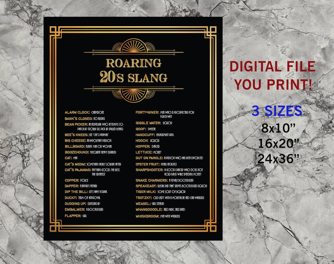 Great Gatsby Art Deco Roaring Twenties Slang Poster Printable Sign ...