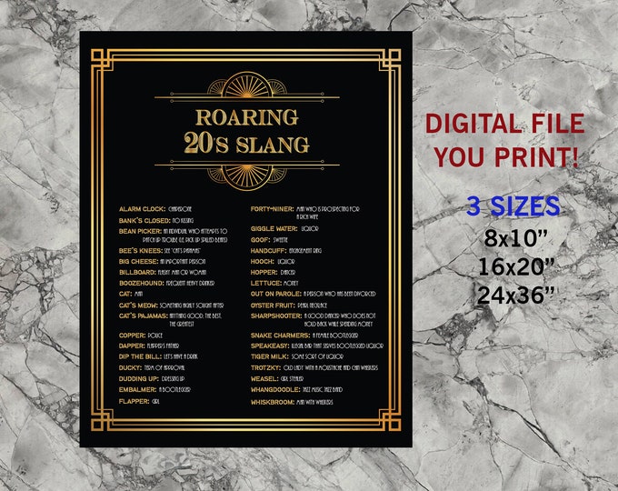 Gatsby Party Sign Printable, Roaring Twenties Slang Poster Printable ...