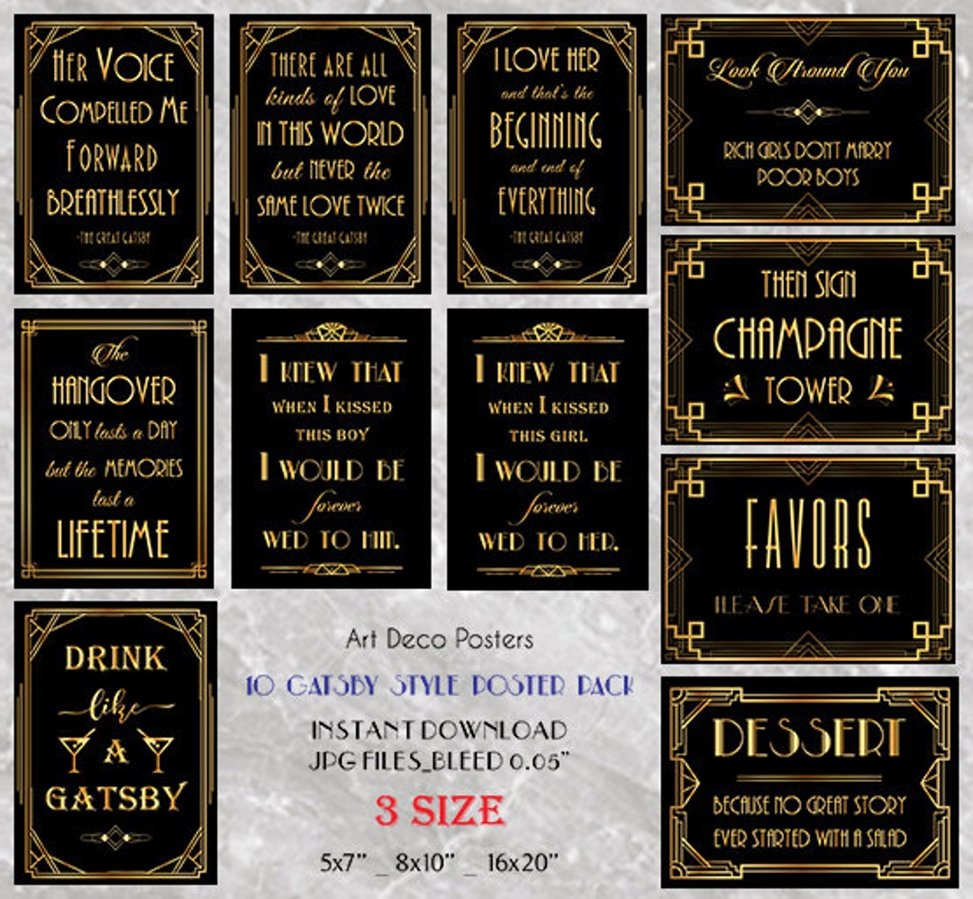 Printable Gatsby 10 Poster Pack Printable Wedding & Birthday - Etsy