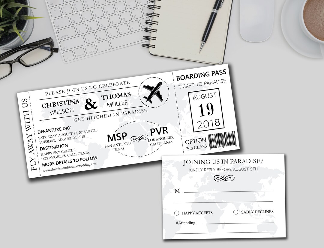 Flugticket Hochzeitseinladung Reise Thema Hochzeit Flug - Etsy.de