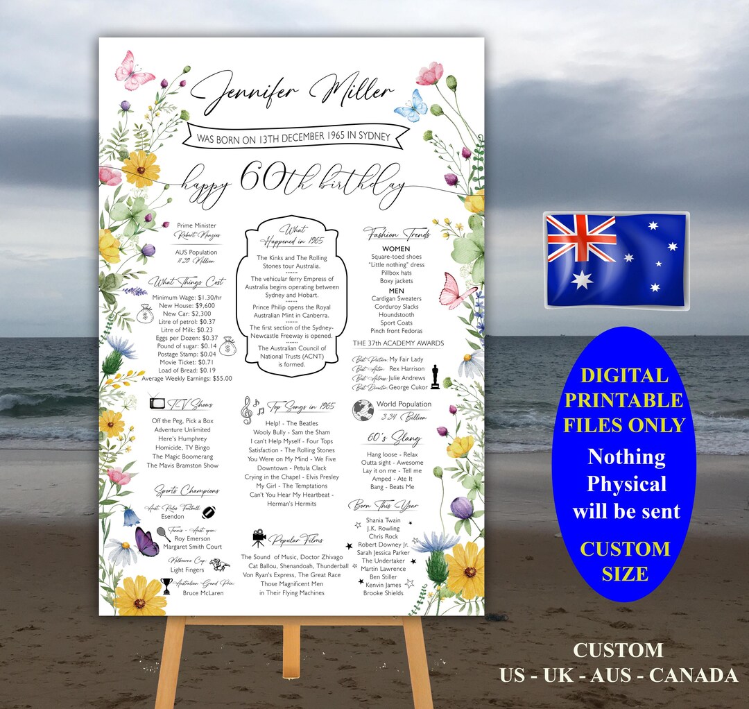1965 AUSTRALIA WILDFLOWERS, Poster 60th Birthday, Poster 1965, Born in ...