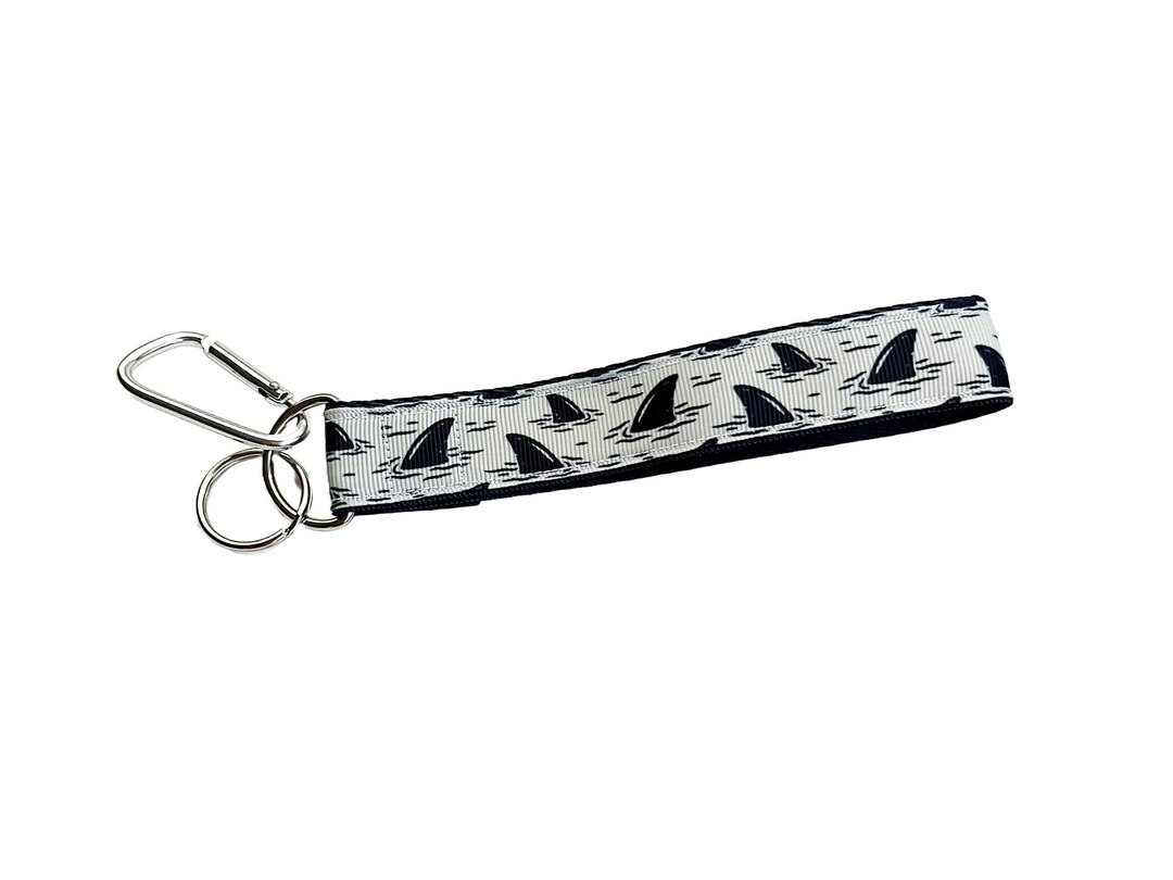 Navy and White Shark Fin Wristlet Key Chain, Hands Free Water Bottle ...